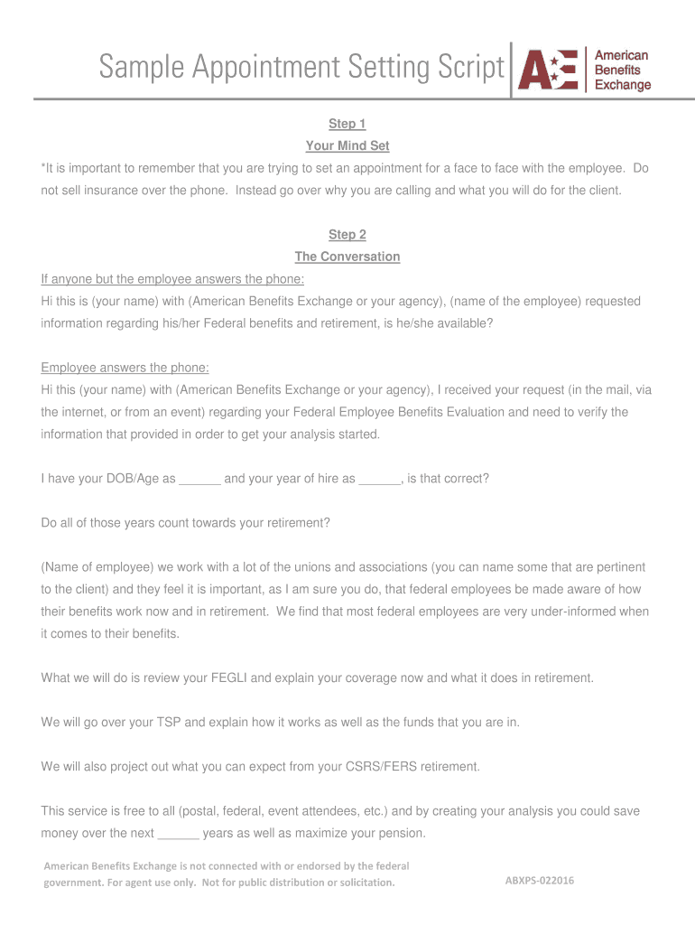 Fillable Online Sample Appointment Setting Script Fax Email Print ...