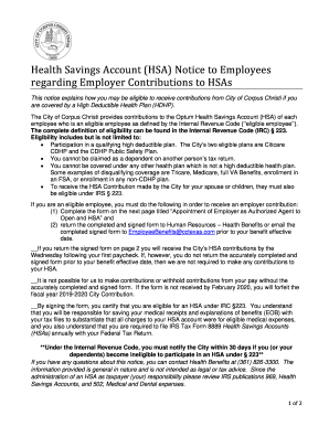 Fillable Online Health Savings Account (HSA) Notice to Employees regarding ... Fax Email Print ...