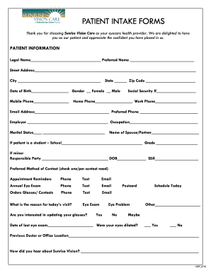 Fillable Online patient intake forms - Sunrise Vision Care Fax Email ...