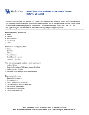Fillable Online Heart Transplant and VAD Referral Checklist and ...