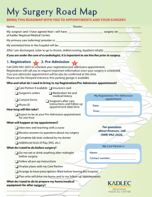 Fillable Online My Surgery Road Map Fax Email Print - pdfFiller