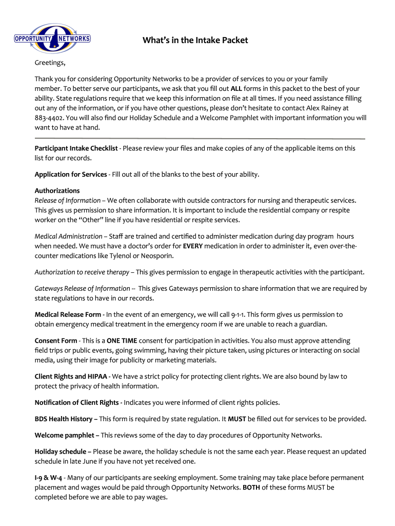 Fillable Online Whats in the Intake Packet Fax Email Print - pdfFiller