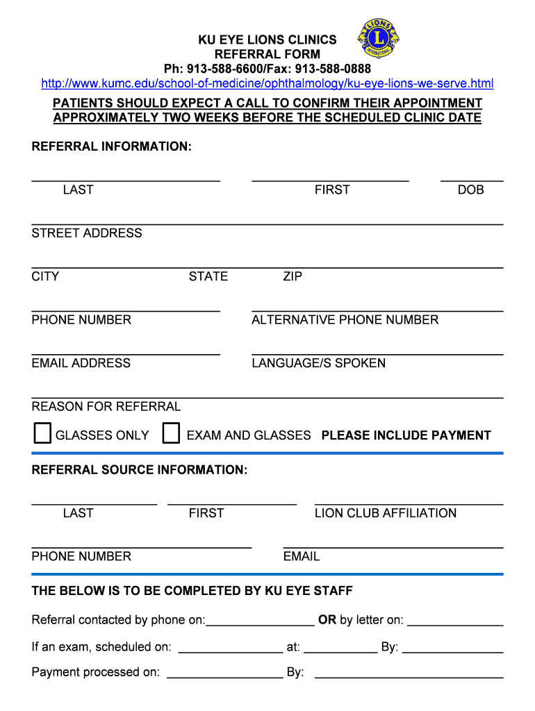 Fillable Online Department of Ophthalmology and KU Eye Center - University ... Fax Email Print ...