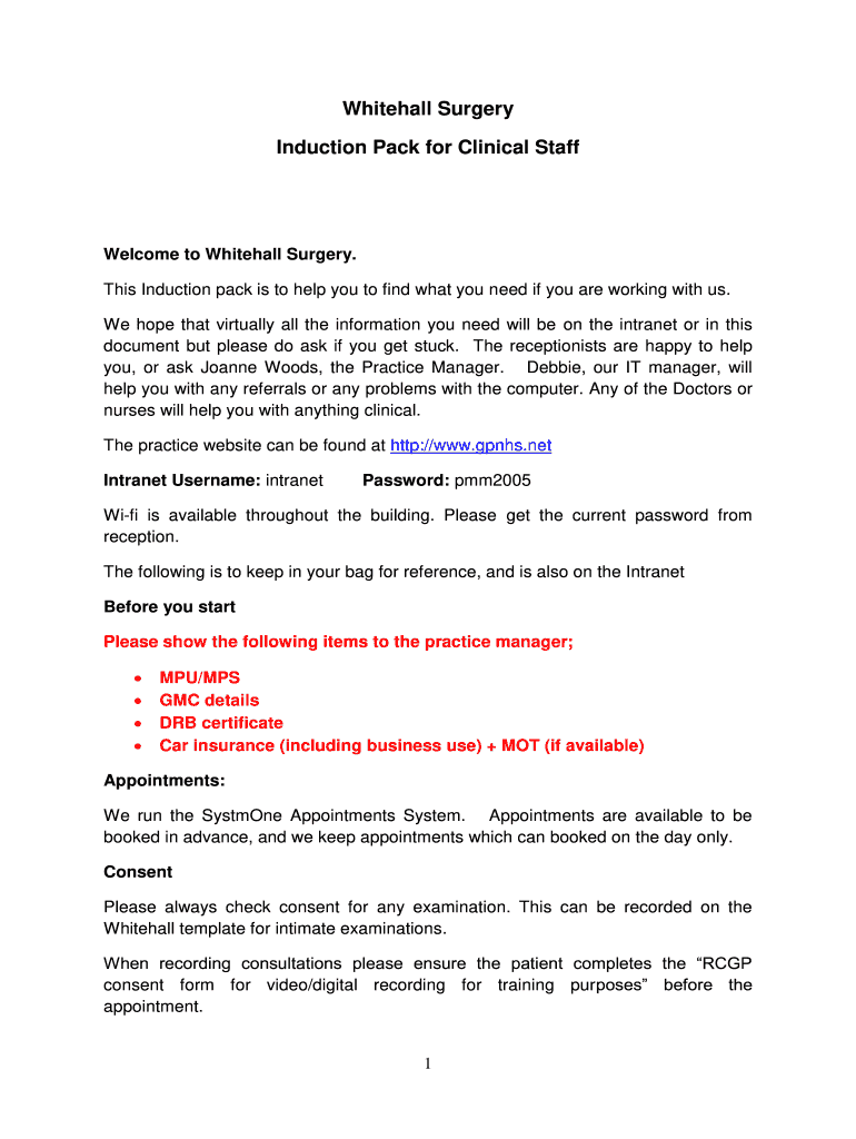 Fillable Online New staff induction pack material - Imperial College ...