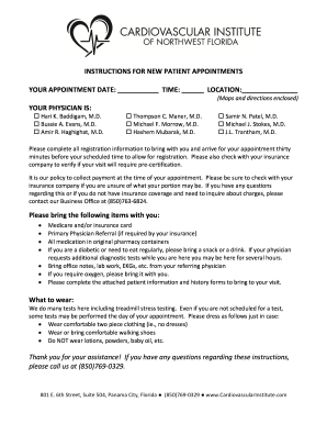 Fillable Online INSTRUCTIONS FOR NEW PATIENT APPOINTMENTS YOUR ...