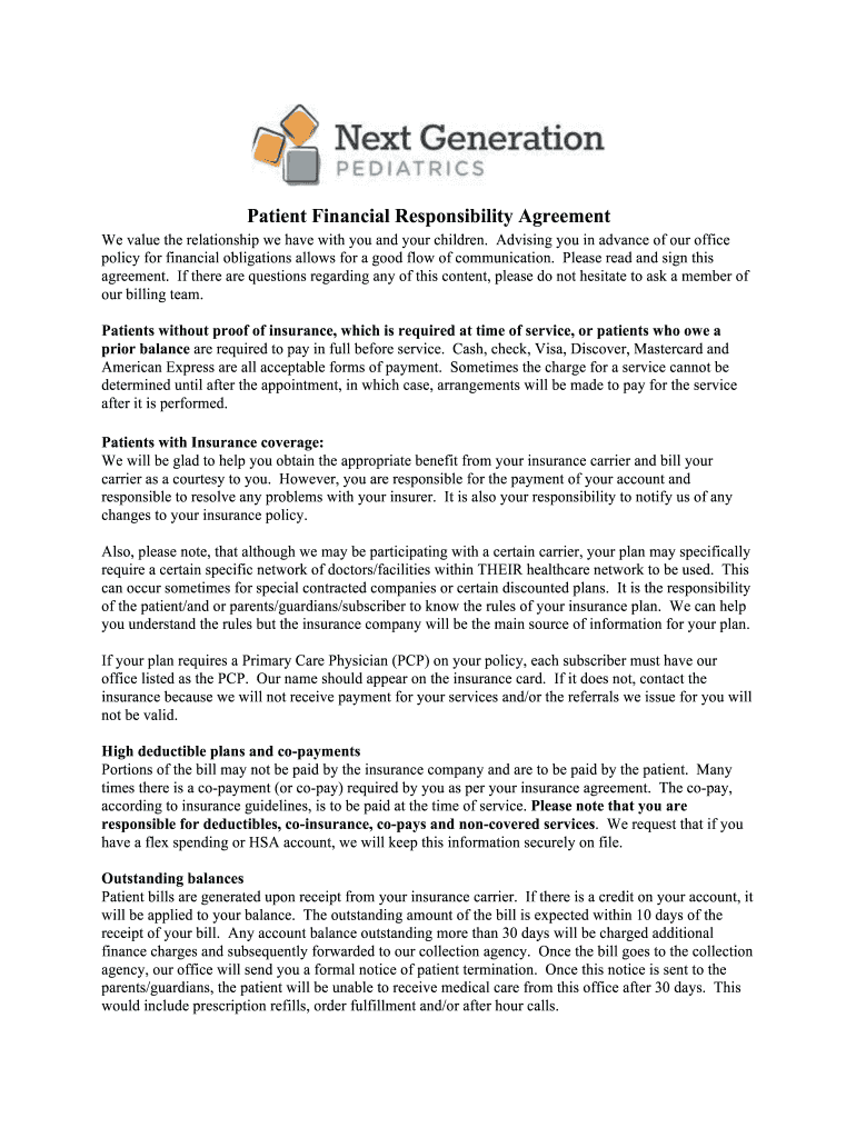Fillable Online Patient Financial Responsibility Agreement - Next ...