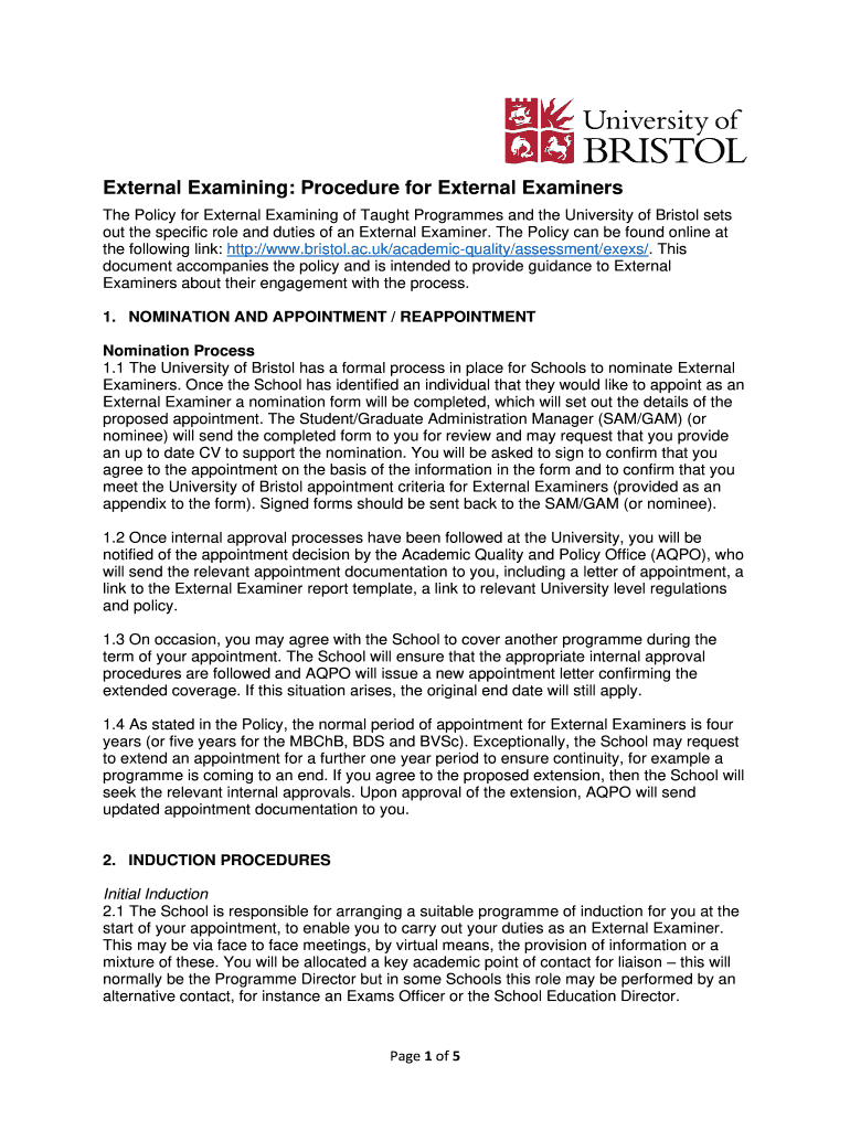 Fillable Online External Examining: Procedure for External Examiners ...