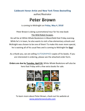Fillable Online PETER BROWN Studio / Children's Book Author ...