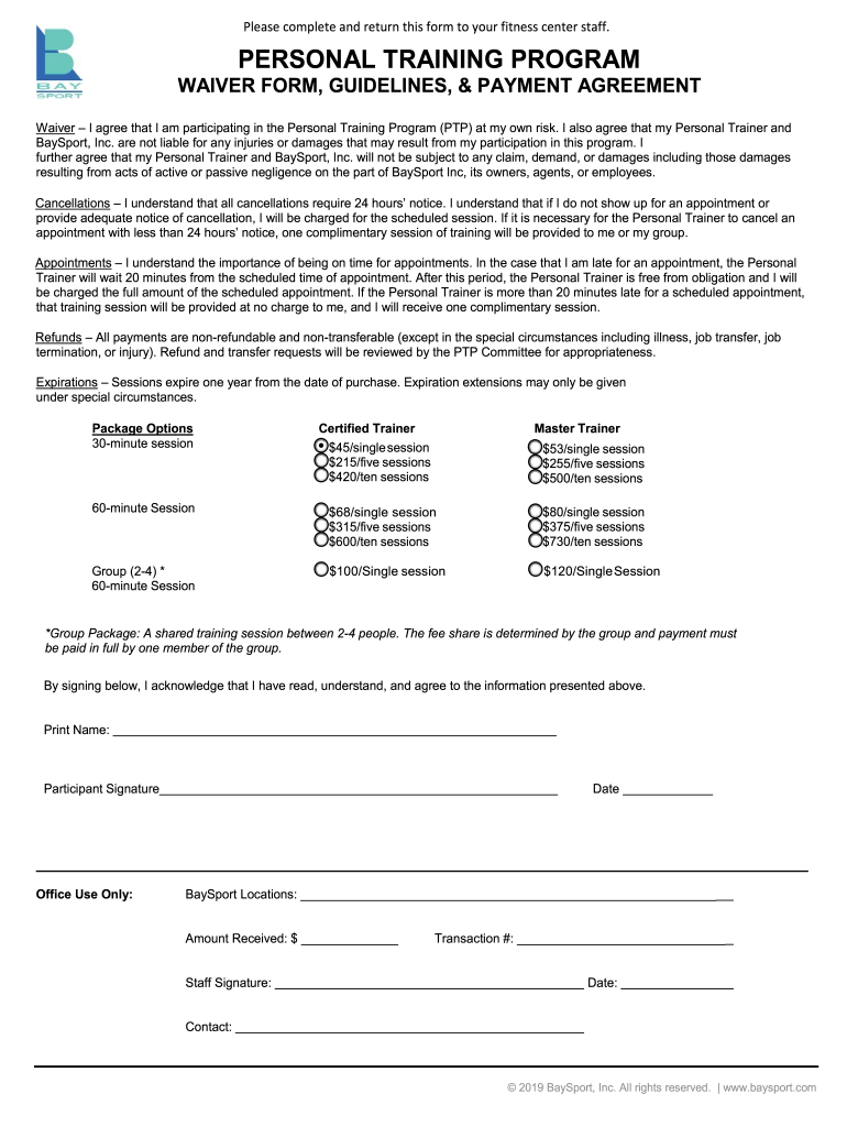 Fillable Online Free Personal Trainer Waiver Forms: Create & Download ...