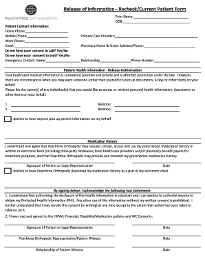 Fillable Online Release of Information - Recheck/Current Patient Form ...