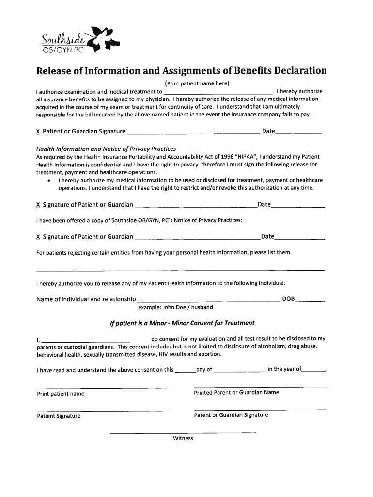 Fillable Online Information and Assignments of Benefits Declaration Fax ...