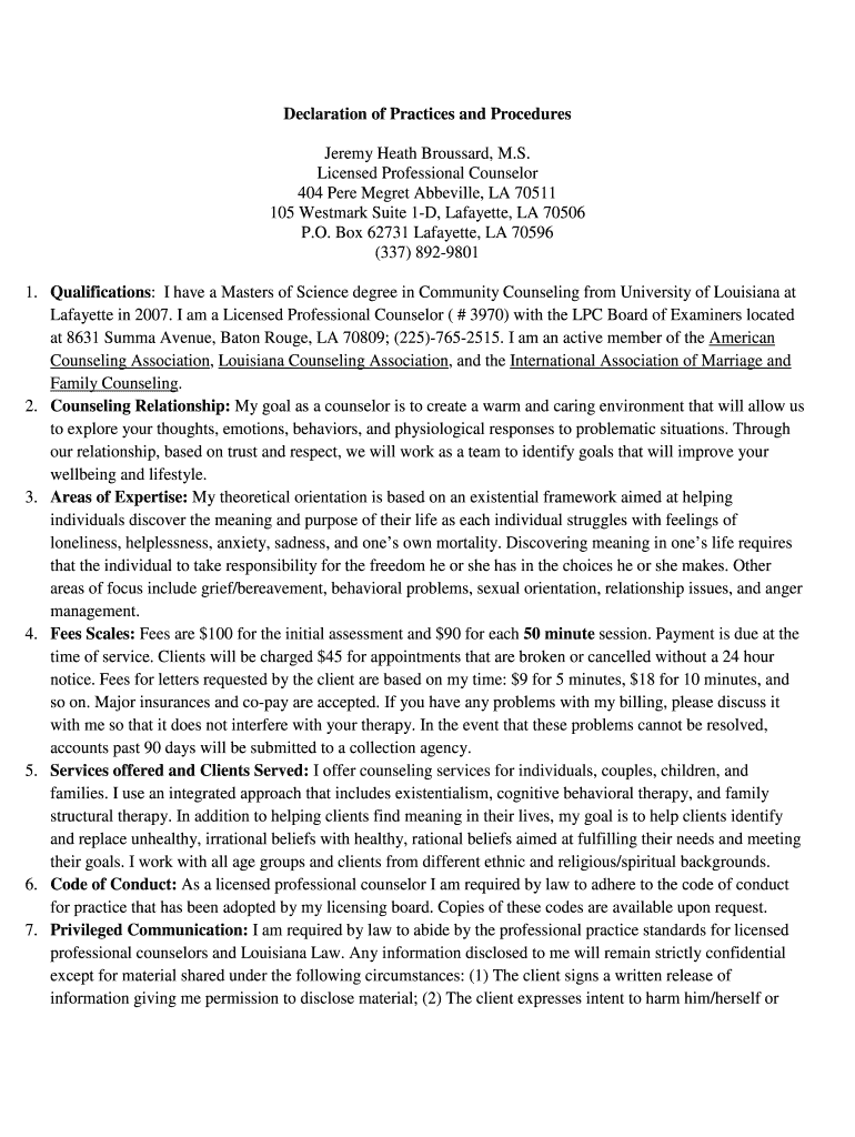 Fillable Online Declaration of Practices and Procedures Jeremy Heath ... Fax Email Print - pdfFiller