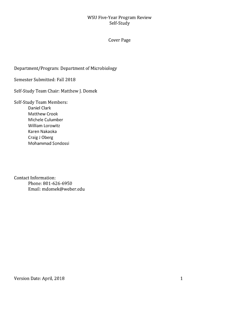Fillable Online WSU Five-Year Program Review Self-Study Cover Page ...
