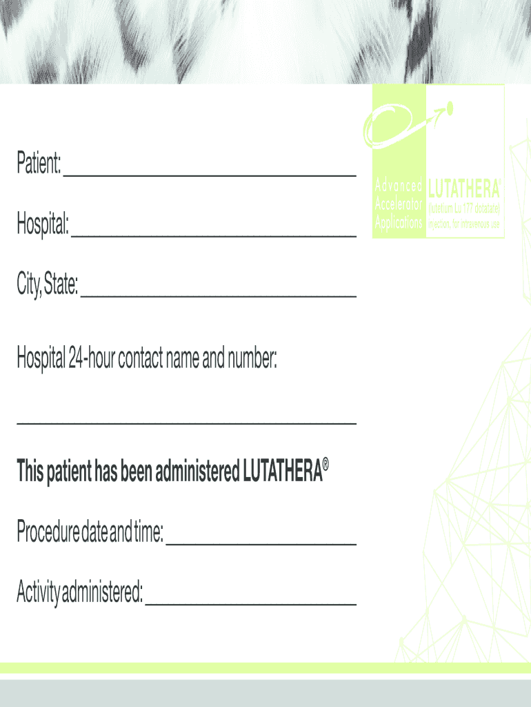 Fillable Online LUTATHERA Patient Release Card. LUTATHERA Patient ...