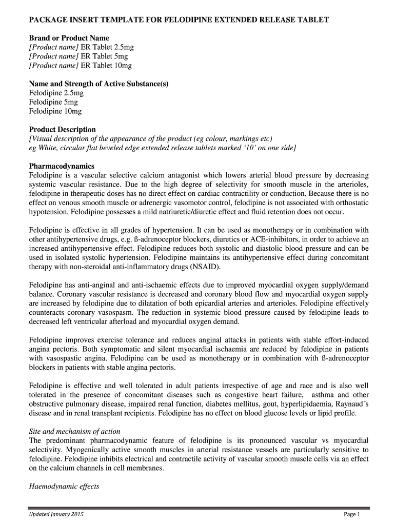 Fillable Online PACKAGE INSERT TEMPLATE FOR EXTENDED RELEASE TABLET Fax ...