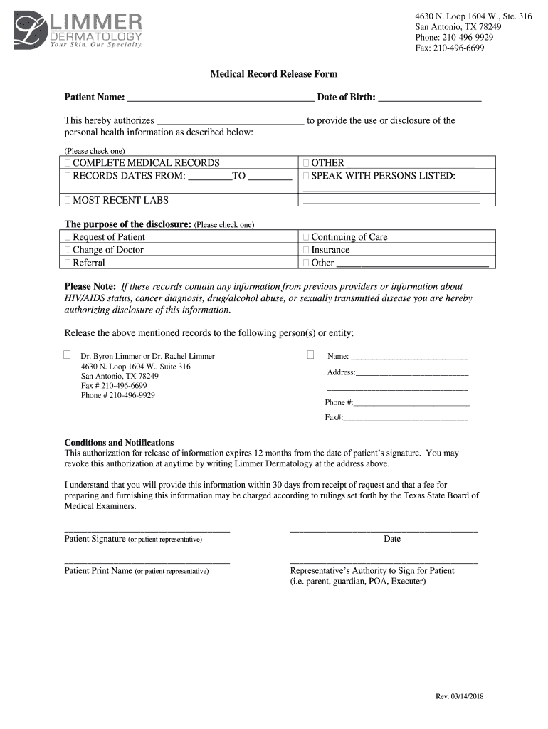 Fillable Online Medical Record Release Form Patient Name: Date of Birth ... Fax Email Print ...
