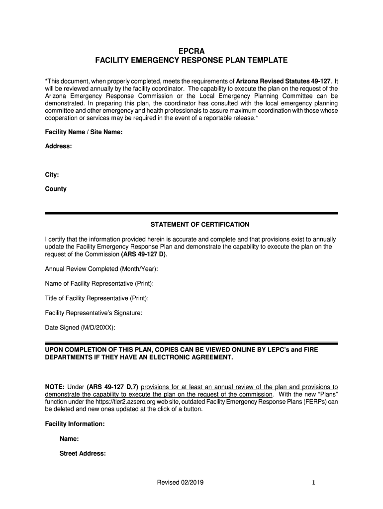 Fillable Online EPCRA FACILITY EMERGENCY RESPONSE PLAN TEMPLATE Fax ...