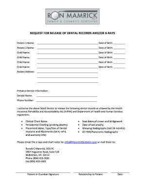 Fillable Online Dental Records Release Form - Release Forms : Release ...