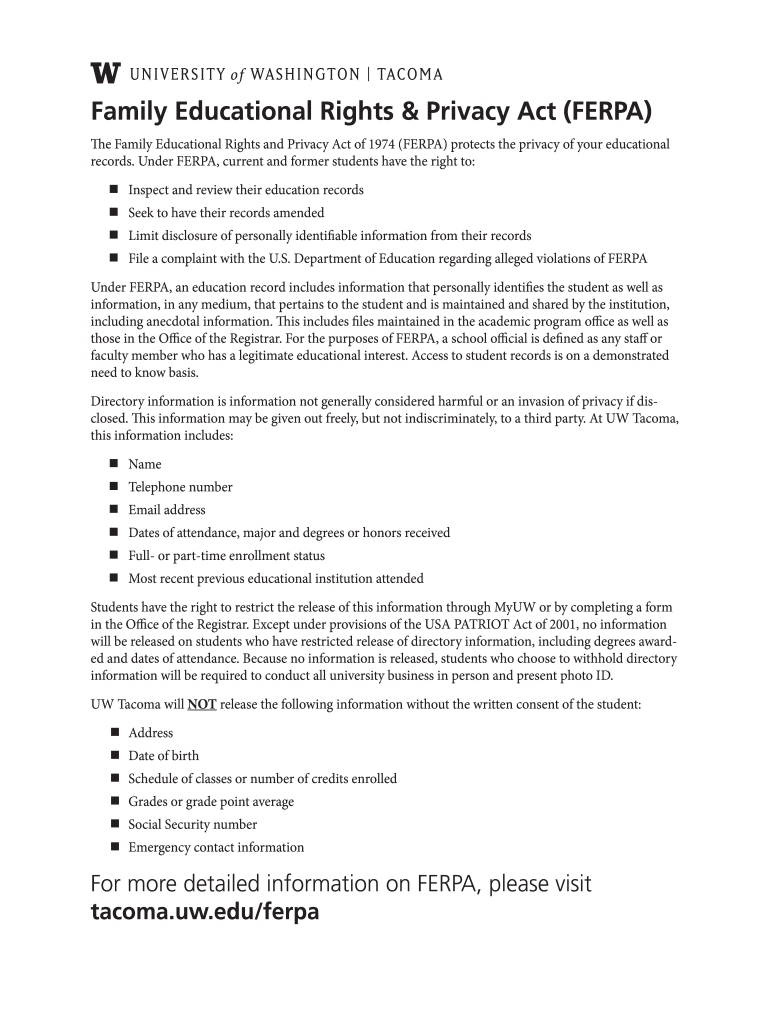 Fillable Online Family Educational Rights & Privacy Act (FERPA) - UW Tacoma Fax Email Print ...