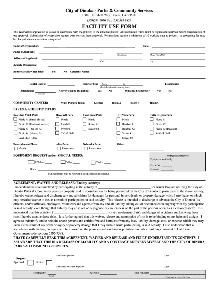 Fillable Online dinuba parks and recreation Fax Email Print - pdfFiller