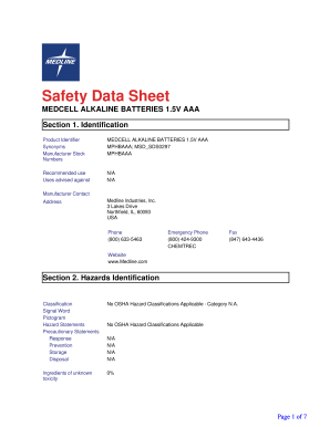 Fillable Online MATERIAL SAFETY DATA SHEET PART I - Medline Industries ...