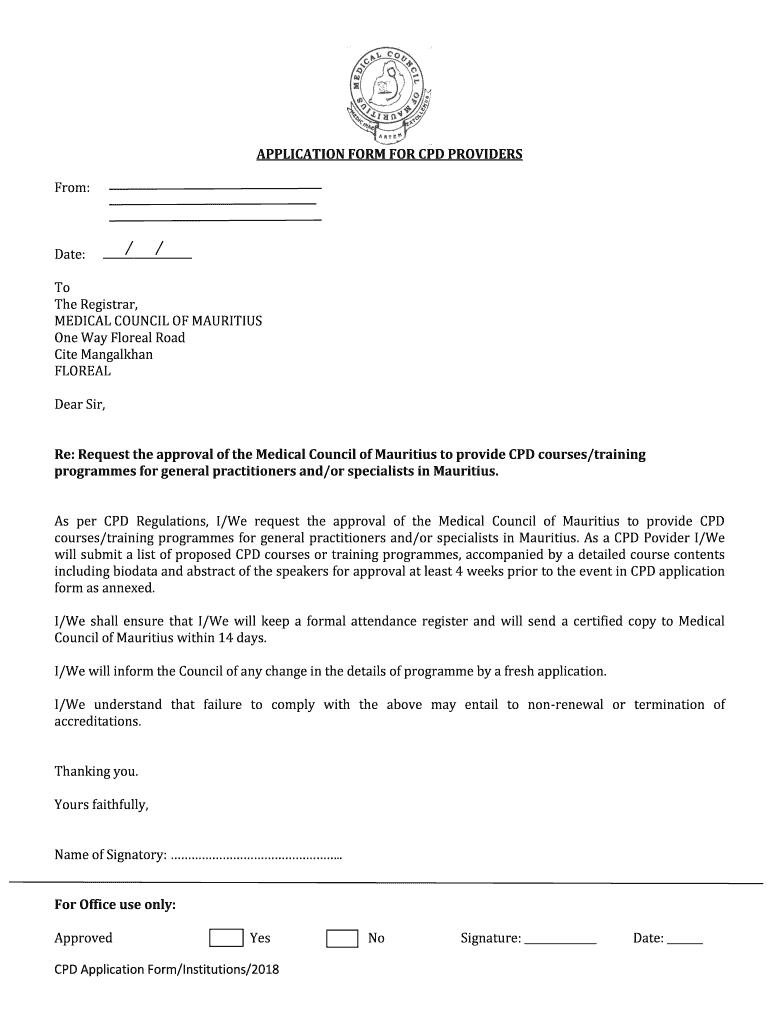 Fillable Online Application Form as CPD Provider - Medical Council of ...