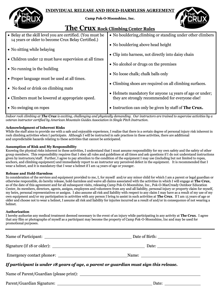 Fillable Online INDIVIDUAL RELEASE AND HOLD-HARMLESS AGREEMENT Fax ...