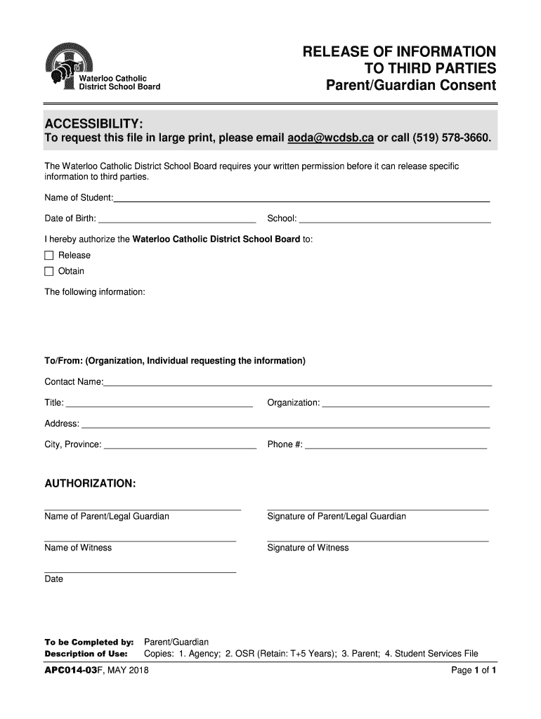 Waterloo Catholic Parent Guardian Consent District School: Fill out ...