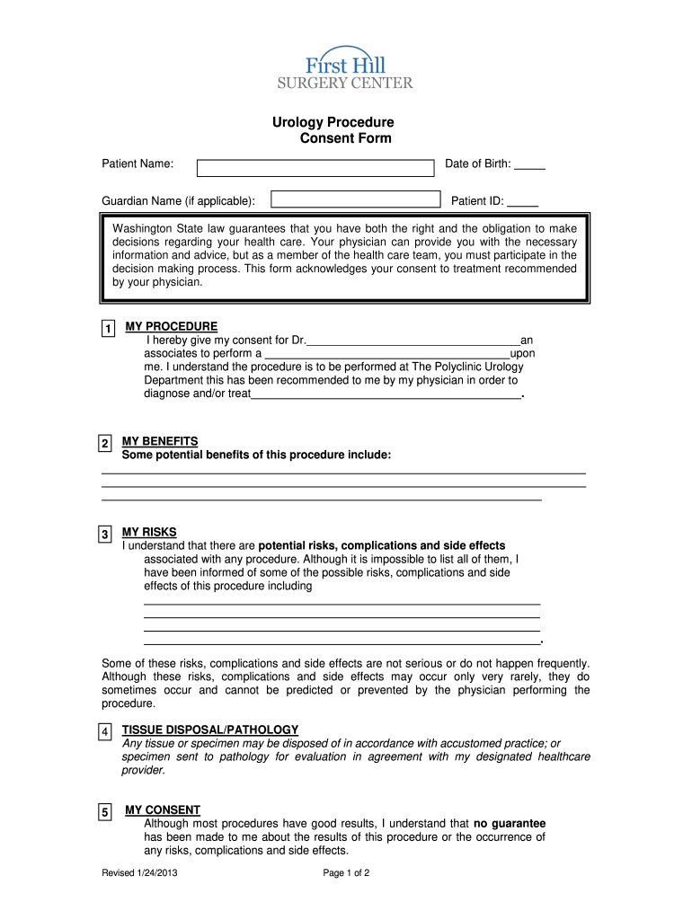 Fillable Online Biopsy of the Prostate Consent Form - First Hill ...