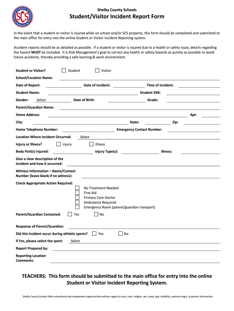 Fillable Online Student/Visitor Incident Report Form Fax Email Print ...