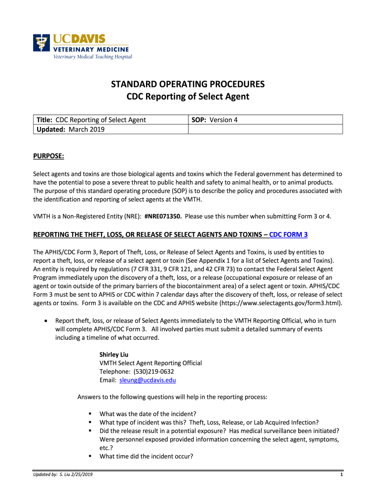 Fillable Online CDC Reporting of Select Agent Fax Email Print - pdfFiller