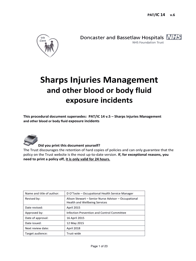 Fillable Online Management of sharps injuries and blood and body fluid ...