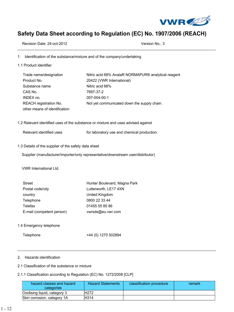 Fillable Online Safety Data Sheet according to Regulation (EC) - BME Intranet Fax Email Print ...