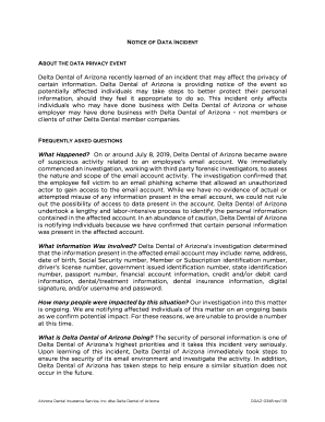 Fillable Online NOTICE OF DATA INCIDENT Fax Email Print - pdfFiller