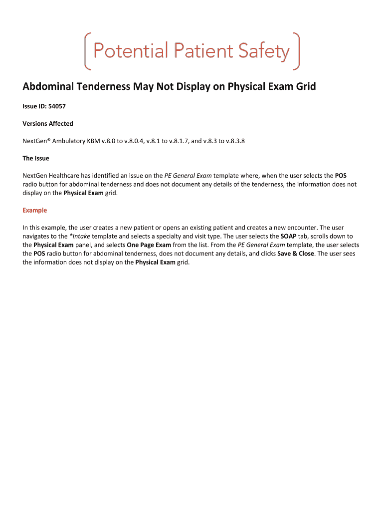 Fillable Online Abdominal Tenderness May Not Display on Physical Exam ...
