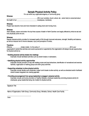 Fillable Online Sample Physical Activity Policy - Colorado Fax Email ...