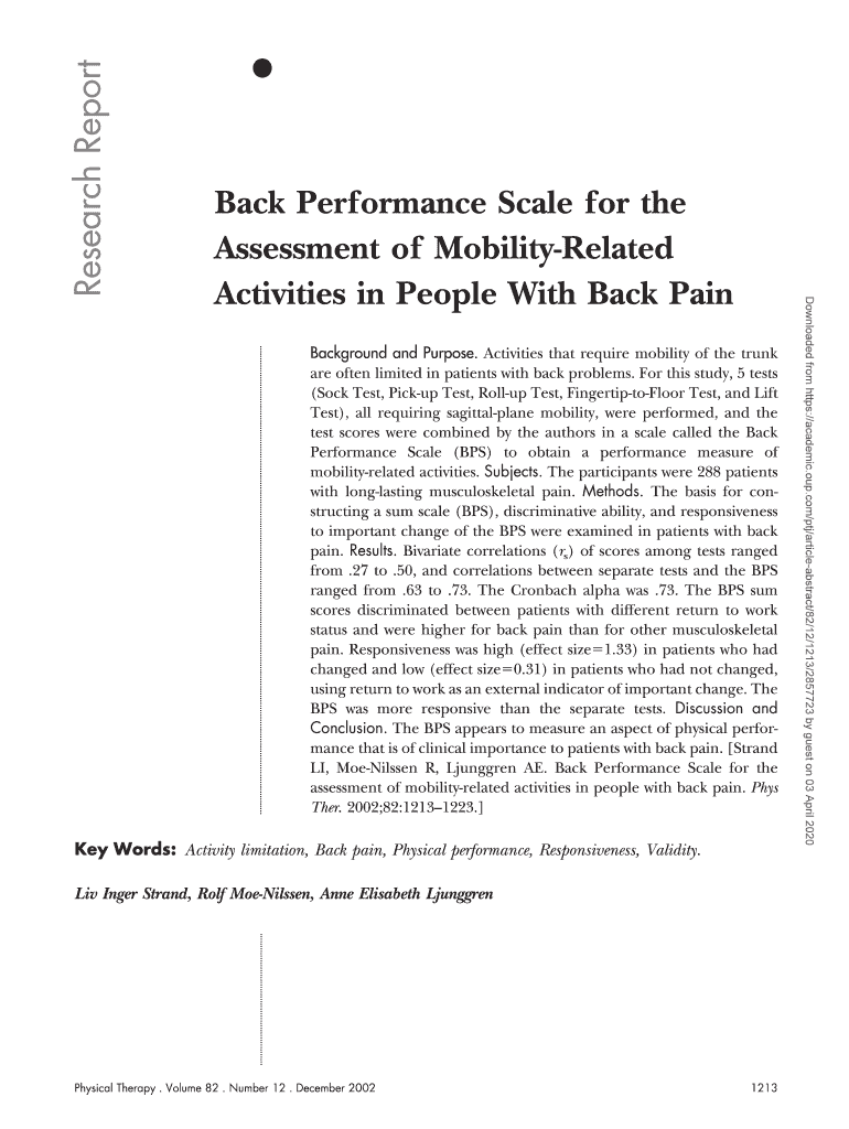 Fillable Online Back Performance Scale for the assessment of mobility ...