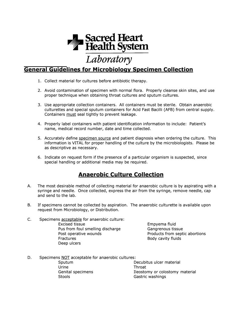 Fillable Online General Guidelines for Microbiology Specimen Collection ...