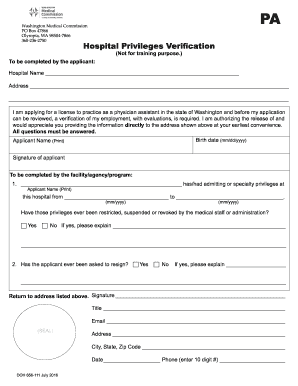Fillable Online Hospital Privileges Verification. A one page form that ...