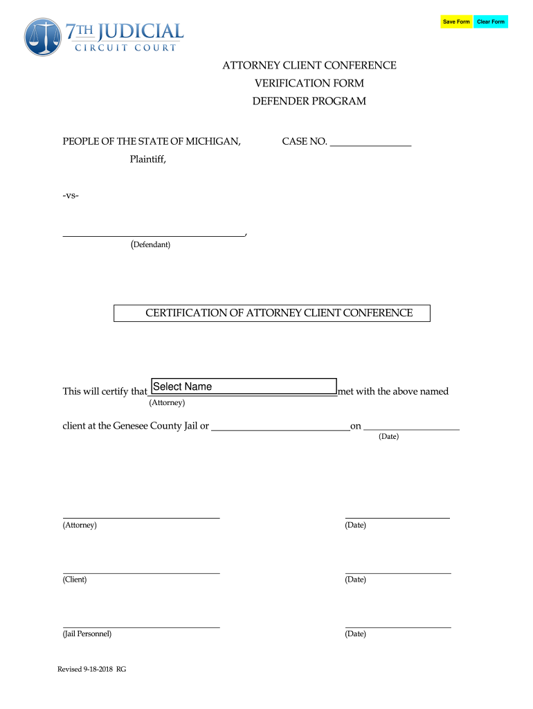 MI Attorney Client Conference Verification Form - Genesee County 2018 ...