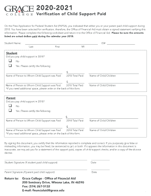 Fillable Online 2020-2021 Verification of Child Support Paid Forms ...