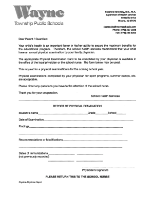 Fillable Online Child's Physical Examination Form - Wayne Public ...