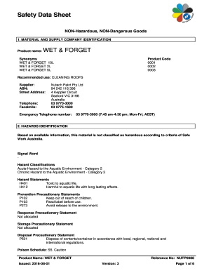 Fillable Online Safety Data Sheet Product name: WET & FORGET Fax Email ...