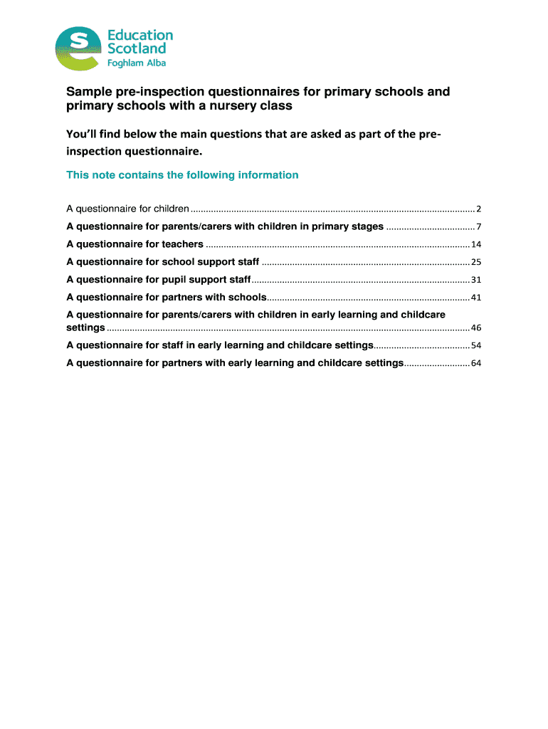 Fillable Online Sample pre-inspection questionnaires for primary ...