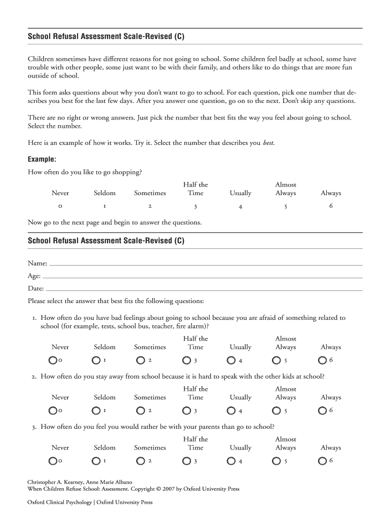 Fillable Online The Functional Assessment of School Refusal Behavior ...