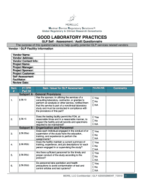 Fillable Online MDRSllc GLP Self Assessment Questionnaire Template Fax Email Print - pdfFiller