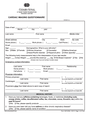 Fillable Online cardiac imaging questionnaire - Cedars-Sinai Fax Email ...