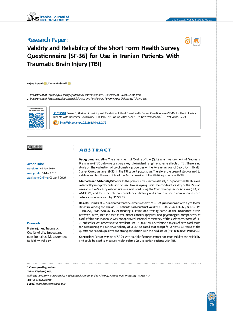 Fillable Online Reliability of the Short-Form Health Survey (SF-36) in ...
