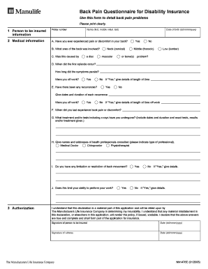 Fillable Online Back pain questionnaire (NN1476E). Complete this form ...