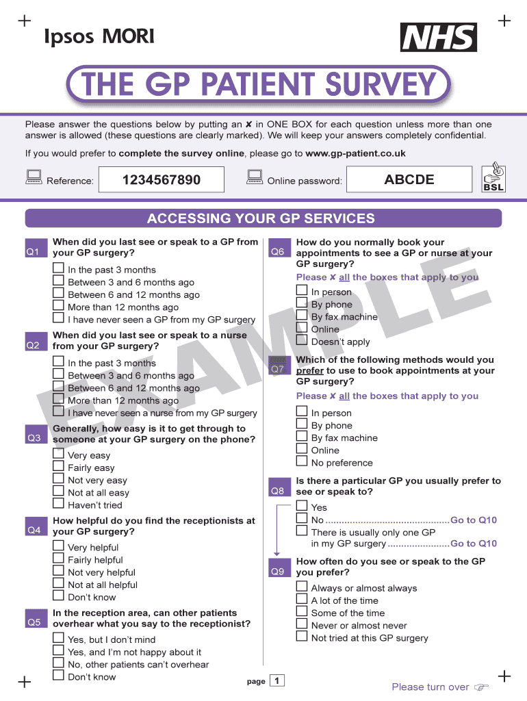 Fillable Online Patient Survey using the General Practice Assessment ...